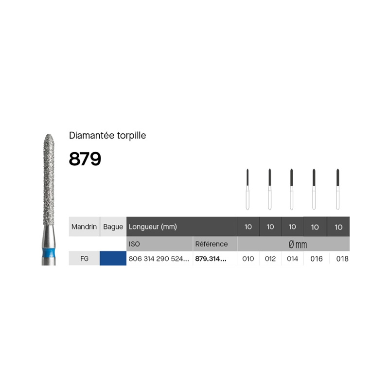 Cylindrical torpedo diamond bur 879 Diameter 010 Shank FG Grit ...