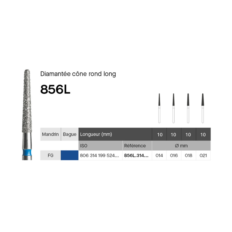 Long round end taper diamond bur 856L Diameter 014 Shank FG Grit ...
